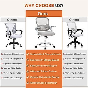 Office Chair, Desk Chair, Ergonomic Home Office Desk Chairs, Computer Chair with Flip up Armrests, Mesh Desk Chairs with Wheels, Office Desk Chair, Mid-Back Task Chair with Ergonomic Lumbar Support