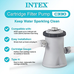 Intex 8' x 30" Easy Set Inflatable Above Ground Portable Outdoor Family Swimming Pool with Cartridge Filter Pump with GFCI and Vinyl Round Cover Tarp