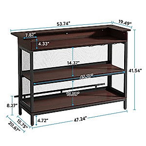Tribesigns Industrial Home Bar Unit, 3 Tier Liquor Bar Table with Stemware Rack and Wine Storage Display Shelf, Mini Bar Cabinet with Glass Holder Footrest and Mesh Front