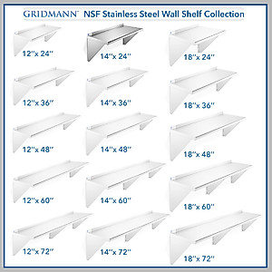GRIDMANN 14" x 24" Stainless Steel Wall Mount Shelf with Backsplash, Commercial Grade - NSF Certified 18 Gauge Shelving for Restaurant, Kitchen, Utility Room, Garage