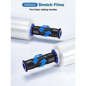 PARAKE 2-Pack Stretch Wrap Film, 15 Inch x 1000 Feet Shrink Wrap with Handles, Industrial Strength Plastic Wrap Roll, Heavy-Duty Shrink Film Roll, for Moving Storage Pallet Packing, 60 Gauge, Clear