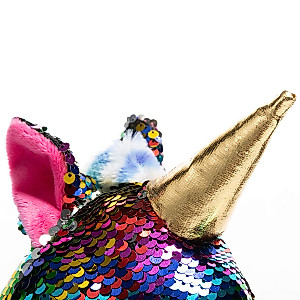 HollyHOME Sequins Unicorn Stuffed Animal Toy Reversible Rainbow Sequins Unicorn Gift for Kids 12 Inches