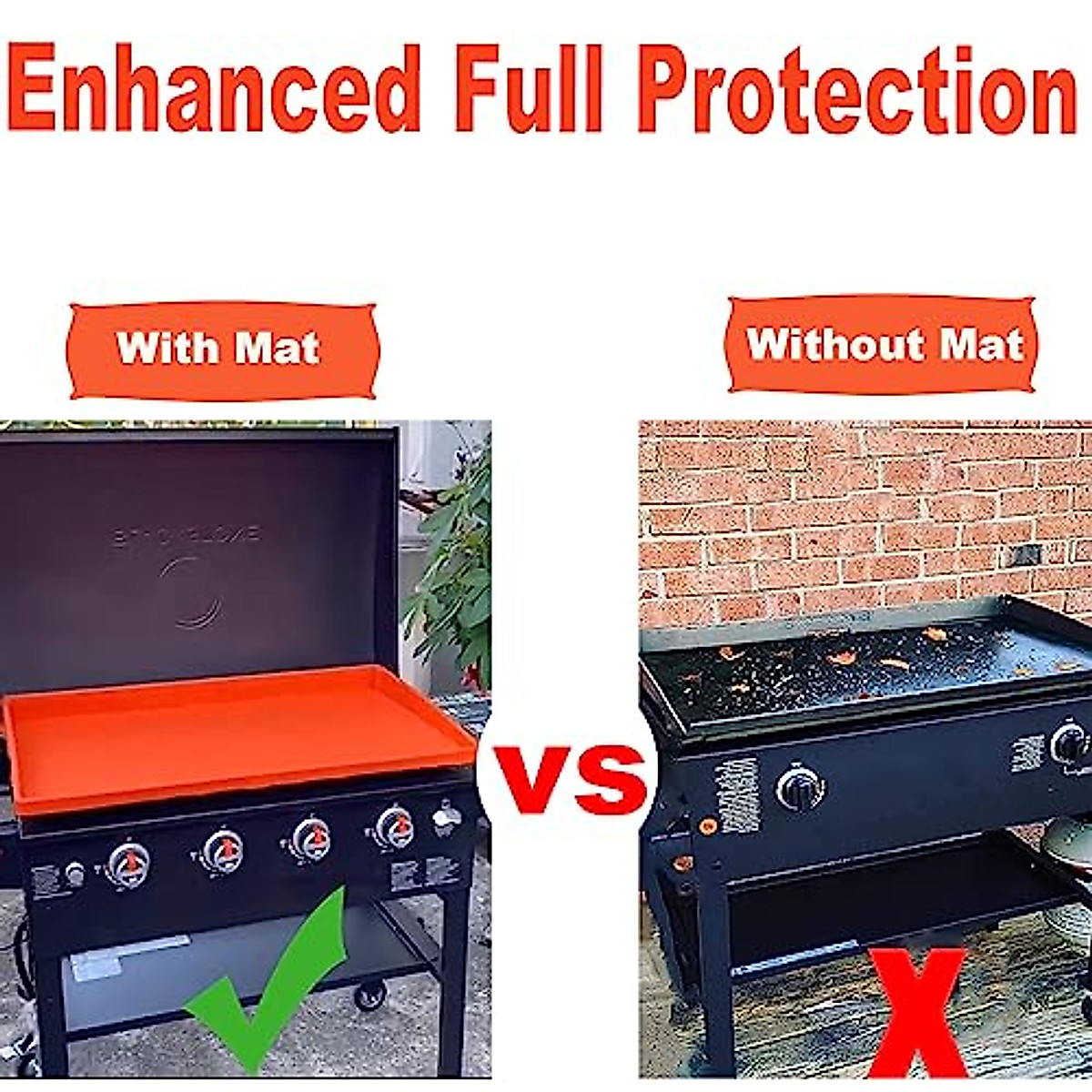 Silicone Griddle Mat,Griddle Mat for 36 Inch Blackstone,Improved Full Wrap-Around Protection,Reusable Heavy-Duty Food Grade Silicone Pad,Rust and Stain Resistant,Keeping Griddle Clean (Orange)