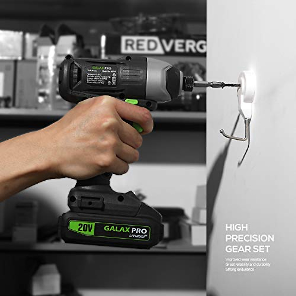 GALAX PRO Impact Driver 20 V Lithium Ion 1/4" Hex Cordless Driver with LED Work Light, 6 Pieces Screwdriver Bits, Variable Speed (0-2800 RPM)- 1.3 Ah Battery and Charger Included