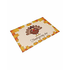 Outdoor Area Rug for Patio,Thanksgiving Day Turkey Fall Maple Camping Rugs Indoor Large Floor Mat 4x6ft,Autumn Orange Pumpkin Fallen Leaves Outside Carpet for Deck RV Picnic Porch Backyard Bedroom