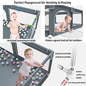 Baby Playpen, 79" x 63" Extra Large Play Yard Playpen for Babies and Toddlers with 50 Ocean Balls, Indoor & Outdoor Safety Baby Activity Center with Breathable Mesh, Anti-Slip Suckers and Zipper Gate