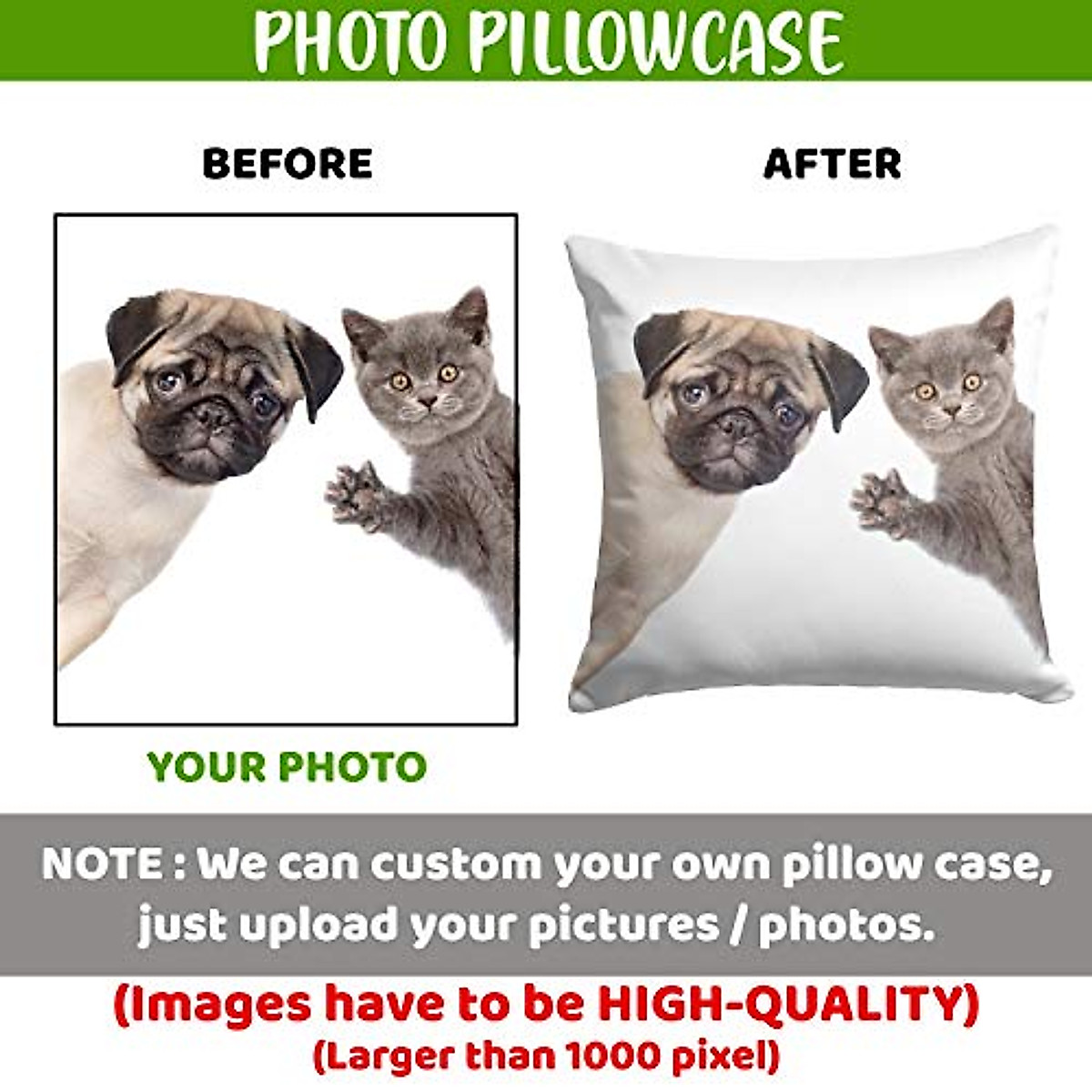 Custom Love, Couple Photo Pillow w Any Picture | 16x16 - Optional Pillow Insert | Personalized Pillow Cover with Your Loved Ones - Custom Gifts w Any Picture, Couple Gifts