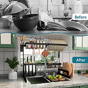 Vipush Over The Sink Dish Drying Rack - Large Dish Drainer for Storage Kitchen Counter Organization, Adjustable Stainless Steel Over Sink Display(25-35inch)