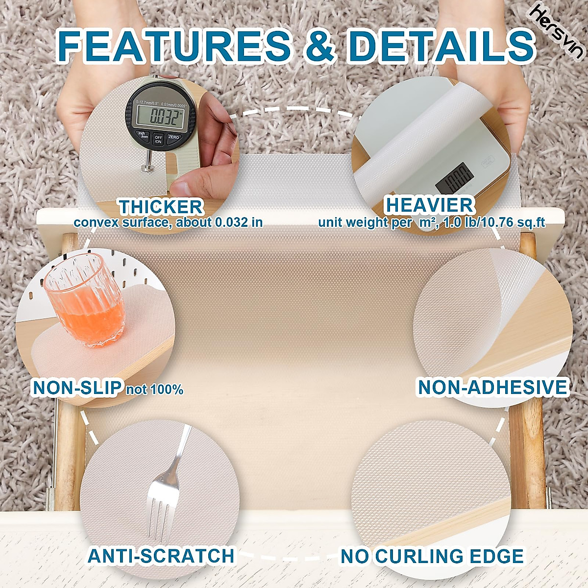 Hersvin Shelf Liners,17.5" x20' EVA Drawer Mats, Cupboard Pad, Kitchen Cabinet Lining Fridge Cushion for Home Office(Clear/Diamond)