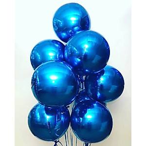 6 Pack Blue Balloons 22 Inch 4D Big Round Foil Balloons Blue Metallic Balloons for Wedding Birthday Bridal Shower Baby Shower Decorations Party Supplies