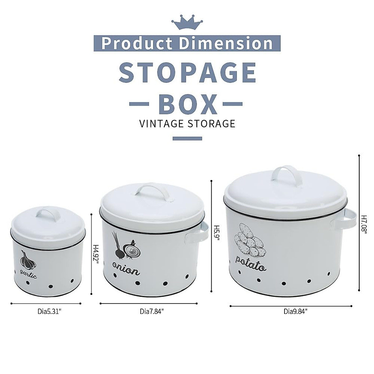 3-in-1 Large White Potato, Onion & Garlic Storage Canisters