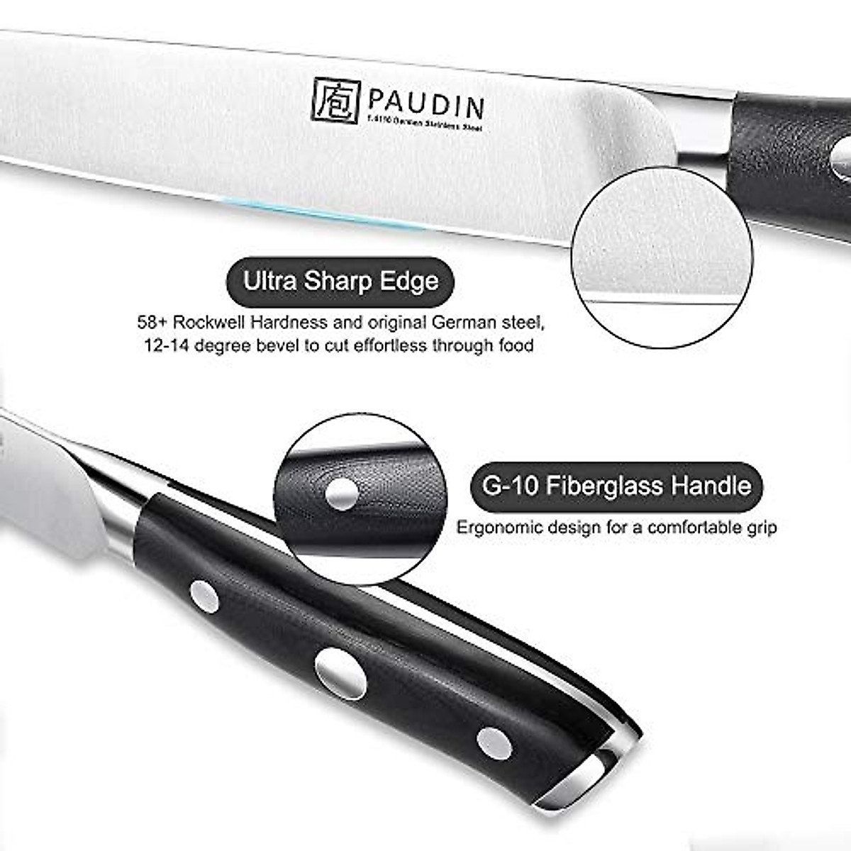 PAUDIN Chef Knife, 5 inch Professional Kitchen Utility Knife Forged of German Stainless Steel, Ultra Sharp Kitchen Knife with Triple Rivet G10 handle