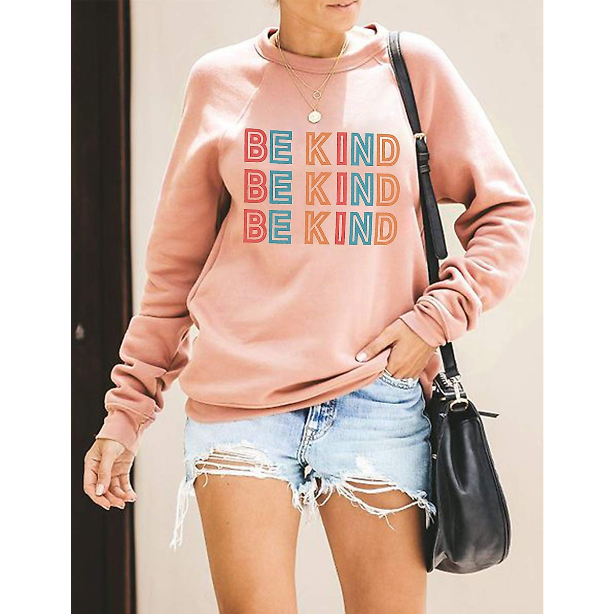 Blooming Jelly Womens Be Kind Sweatshirt Crewneck Loose Fit Cute Long Sleeve Tops Ladies Fall Clothes Winter Teacher Outfits (X-Large, Pink)