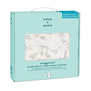 aden + anais Snuggle Knit Baby Swaddle Blanket and Infant Hat Set, Super Soft and Stretchy, Newborn Baby Girl and Boy Gifts, Star
