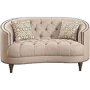 Coaster Furniture Avonlea Loveseat with Button Tufting and Nailhead Trim Beige Stone Grey 505642