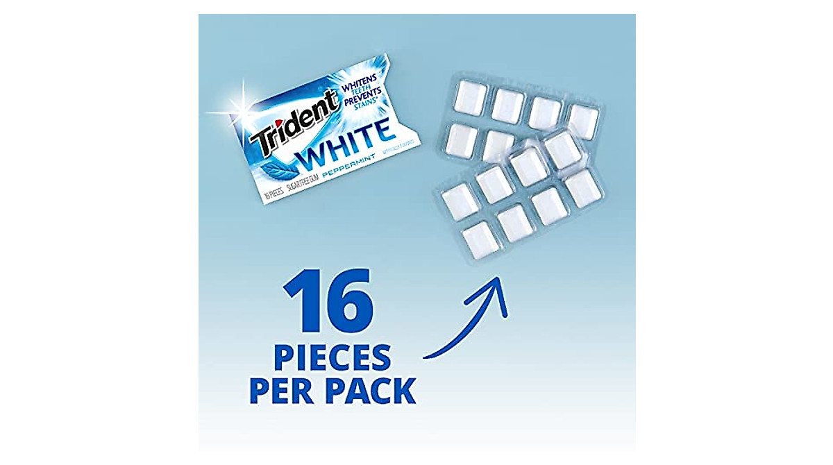Trident White Peppermint Sugar Free Gum - Freshen Breath & Whiten Teeth