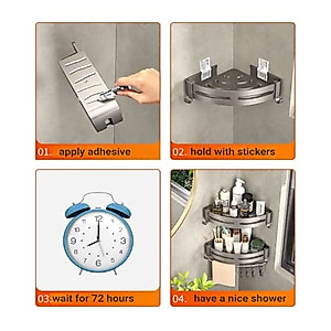 GADZHI Corner Shower Caddy Shower Organizer Corner Shower Shelf with Upgraded Enhanced Bar No Drilling Adhesive Stainless Steel Shower Rack for Bathroom Organizer (Triangle Pack 3 - Silver Grey)