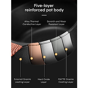 D.Perlla Stock Pot 6-Quart With Glass Lid, Nonstick Granite Aluminum Soup Pot, PFOA free, Dishwasher Safe and Oven Safe Cooking Pot, Induction Pot Compatible with all Stoves, Large Capacity for Stock