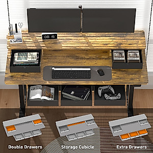 XINYAO Electric Standing Desk with 5 Drawers, 48 x 24 Inch Height Adjustable Stand Up Desk with Storage Larger Desktop Sit Stand Table for Office Home Workstation Gaming Working Studying