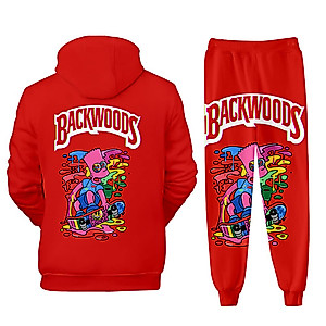 FEIRUIJI Backwoods Hoodie and Sweatpants Set 3D Printing Cartoon Backwoods Outfit for Men Women