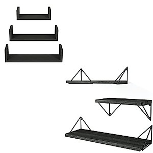 SRIWATANA U Shelves Wall Mounted Set of 3 and Large Floating Shelves Set of 3 （Contains 2 Items）