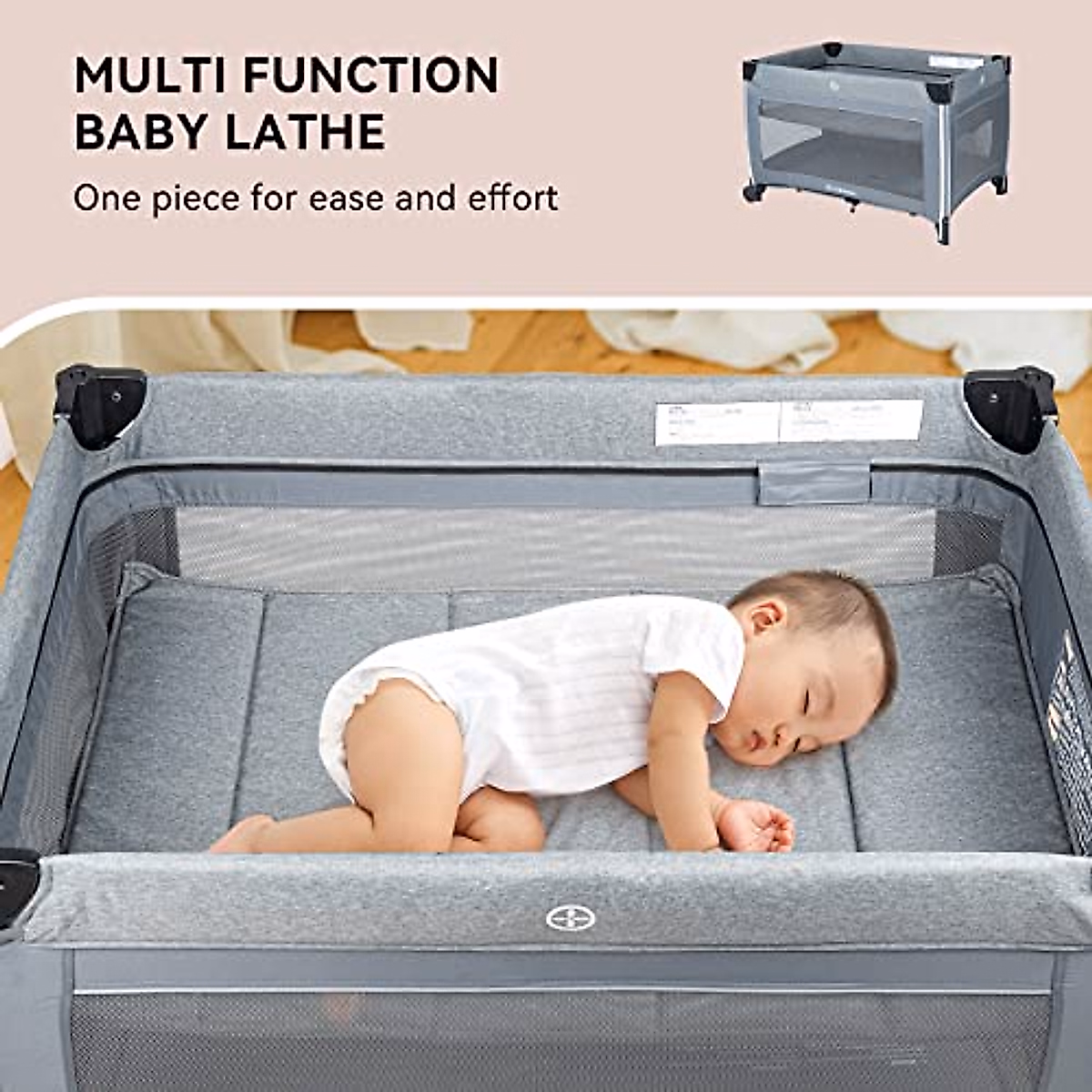Fijinhom Baby Nursery Center Changing Table 3 in 1 Portable Crib Bedside Playard Foldable with Bassinet Diaper Table Toys Indoor