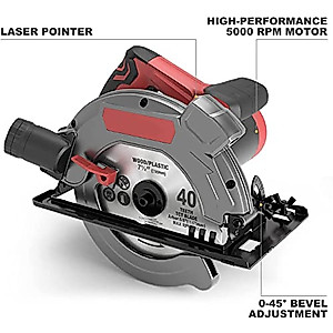 Circular Saw, 3M Corded Skill Saw with Laser Guide, 1500W Power Electric Saws, 5000 RPM with 2 Circular Saw Blades(24T for Wood Cutting, 40T for Metal Cutting)