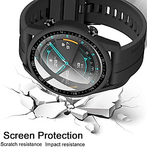 Acadeny [2-Pack] Case with Tempered Glass Screen Protector Compatible for Huawei Watch GT2 46mm, 9H Hardness 360° All-Round Protective Ultra Thin Protective PC Case Cover for - Black Black