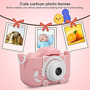Children Mini Camera, 12MP ABS Silicone Mini Cartoon Kitty Digital Camera Toy with Double Camera for Kids ()