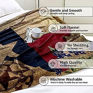 LUVIVIHOME Western Throw Blanket, Texas Flag Cattle Bull Bluebonnet Ranch Wild West Rodeo Cowboy Blanket, Cozy Soft Lightweight Fluffy Fuzzy Warm Plush Flannel Fleece Blanket for Couch, Sofa, 40"x50"