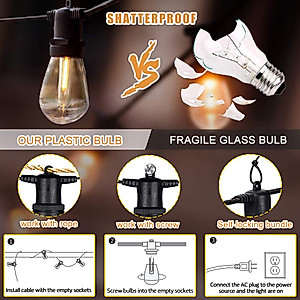 Outdoor String Lights Patio Hanging Light with LED Dimmable Light Bulbs Garden Deck Backyard Waterproof Shatterproof 50FT