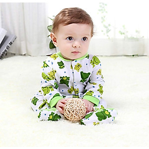 Feidoog Baby Footed Cotton Long Sleeve Romper Animal Printed Jumpsuit Sleeper Sleep and Play,Frog,3-6M