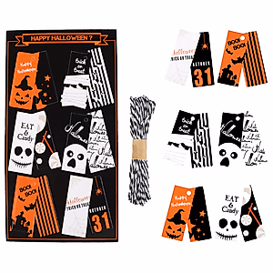 BEISHIDA Halloween Tags,6 Styles Halloween Paper Gift Tags with String, Hanging Treat Ornaments Labels, Halloween Ghost Pumpkin Hanging Tags for Halloween Party Favor Treat Bag,Gift Wrapping-24PCS