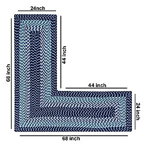 Better Trends Alpine Braid Collection is Durable & Stain Resistant Reversible Indoor Area Utility Rug 100% Polypropylene in Vibrant Colors, 24" x 68" x 68" L-Shape, Navy Stripe