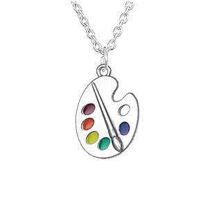 Unique Charm Paint Palette Dangle Earrings Necklace Set Paint Brush Drop Earrings Colorful Paint Palette Drop Earrings for Women Artist Painter Jewelry