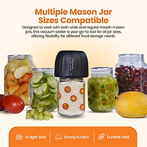 Electric Mason Jar Vacuum Sealer Kit, 3-in-1 Automatic Handheld Vacuum Sealer for Wide and Regular Mouth Mason Jars, Vacuum Bags with Can Opener, Ideal for Food Storage and Fermentation (Black)