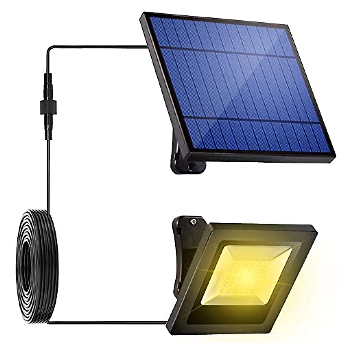 Solar Outdoor Lights Garden LED Flood Lights with Extension Cable Dusk to Dawn Security Waterproof Landscape Lighting for Barn,Ceiling Porch, Cabin roof,Tree,Doorway,Yard,Street(Warm White)