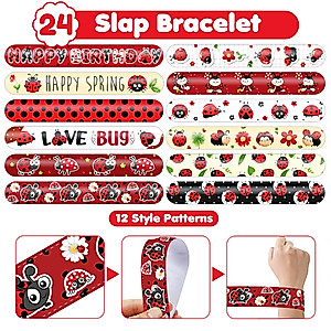 Cherisnowy 48 PCS Ladybug Party Favors 24PCS Tattoos Sticker 24PCS Slap Bracelets Wristbands Perfect for Themed Birthday Baby Showers or Classroom Rewards Ideal Decor and Gifts for Girls and Boys
