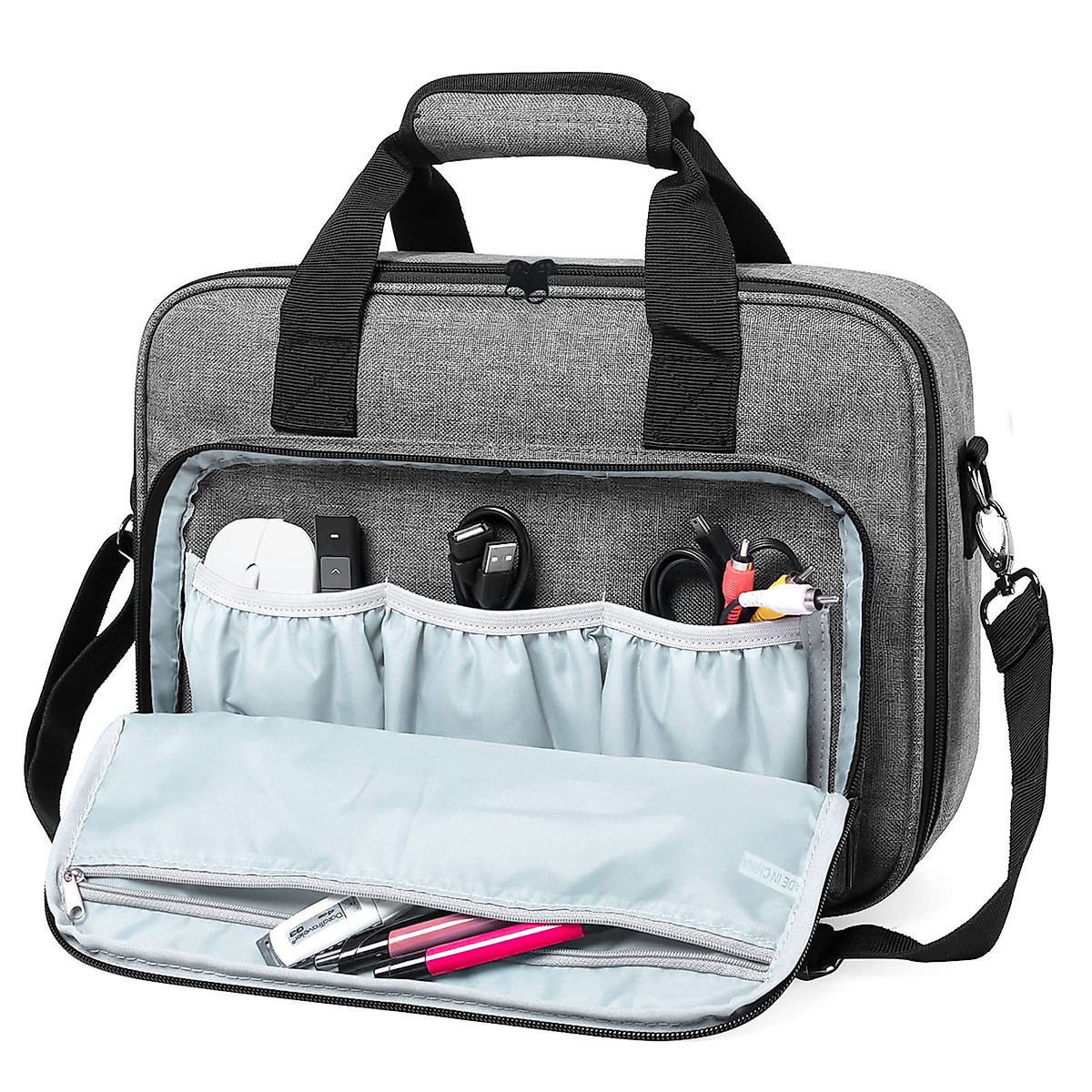 Doksmeria Projector Carrying Case, Projector Bag with Accessories Storage Pockets & Adjustable Shoulder Straps, Portable Carrying Bag Compatible with Epson BenQ ViewSonic and Most Mini Projectors