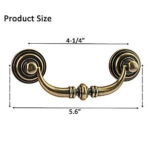 TIECA.HW 4Pcs Antique Brass Bail Drop Cabinet Pulls, 4-1/4" Hole Centers, Antique Bronze Distressed Dresser Drawer Handles Retro Brass Furniture Hardware for Kitchen Bathroom Office