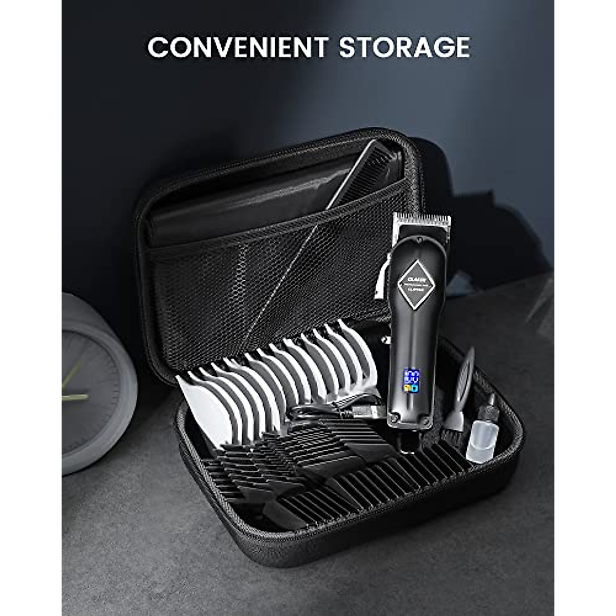 GLAKER Professional Hair Clippers for Men - Cordless Barber Clipper Hair Cutting Kit with 15 Guide Combs for Haircut, Trimming & Grooming