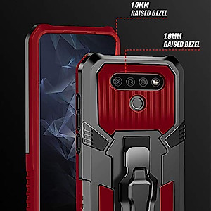 vvoo for LG K51 Phone Case,with Tempered Glass Screen Protector [2Pack] Heavy-Duty Military Grade 15ft. Drop Tested Protective Case for LG K51 -RED