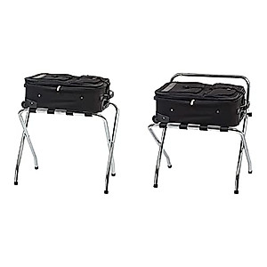 IRIS USA Chrome Steel Foldable Suitcase Luggage Rack, Regular, Silver & IRIS USA FLRB-1 Chrome Steel Foldable Suitcase Luggage Rack, with Support Bar, Silver