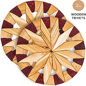 Wooden Trivets for Hot Dishes - 2 pcs Natural Handmade Wood Trivet Mat - Sturdy and Durable 7'' Kitchen Hot Pads - Wooden Trivet Frame for Hot Pots and Pans - Perfect Kitchen Gifts Idea