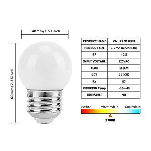KINUR G40 Small Low wattage LED Edison Bulb 2700K 2 watt-15 watt Equivalent, E26 Base Low watt Soft Warm Light Bulbs for Healthy Sleep and Baby Nursery Light 4 Pack