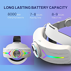 QWOS RGB Comfort Battery Head Strap 8000mAh Compatible with Meta Quest 3 Accessories, 20W Fast Charging, Extend 8hrs Playtime, Adjustable Battery Elite Strap for Enhanced Support and Balance in VR