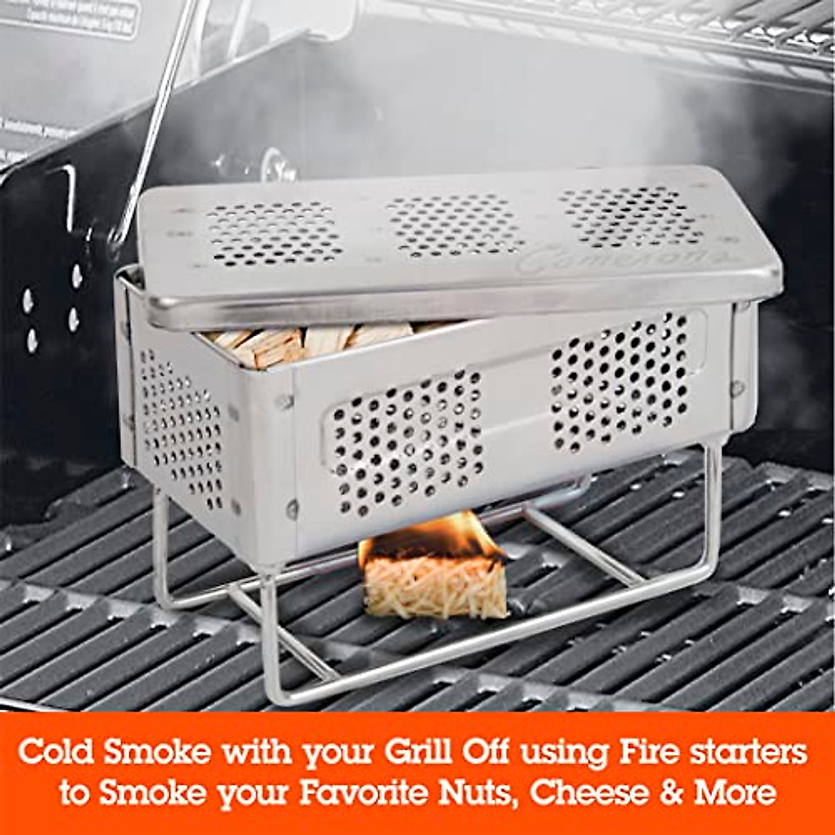 The Flip Professional Hot & Cold Smoker Box - Patented BBQ Grill Smoke Box for Gas or Charcoal Grill w Firestarters - Infuse Smoky Wood Flavor in Meal - Great Fathers Day Gift & Grilling Gifts for Men
