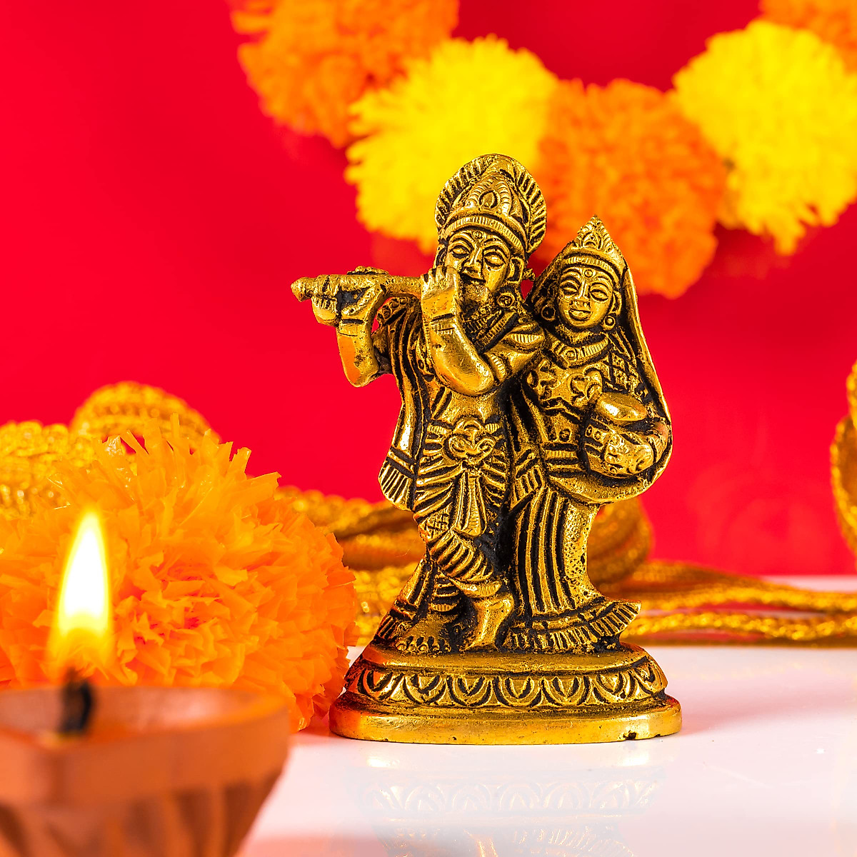 Brass Radha Krishna Pooja Murti Idol Statue God Lord Spiritual Religious Sculpture Indian Antique Statue Décor Showpiece for Home Temple Puja Decoration Festivals Diwali and Gifting (Radha Krishna)