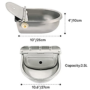 AMGSH Automatic Water Bowl Dispenser Chicken Drinking Waterer with Float Valve Dispenser 304 Stainless Steel Horse Cattle Goat Sheep Pig Dog Float Valve Water Trough Farm Supplies