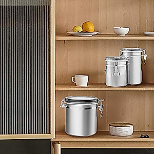 ENLOY 165oz Stainless Steel Airtight Canister for Kitchen, Large Flour Coffee Bean Tea Cereal Sugar Cookie Metal Food Storage Canisters with Clear Lid and Sturdy Locking Clamp